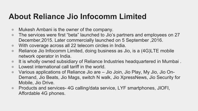 Jio strategic management | PPTX | Internet | Computing