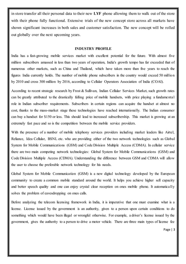 A project report on Jio | DOCX | Phone Services | Home Utilities