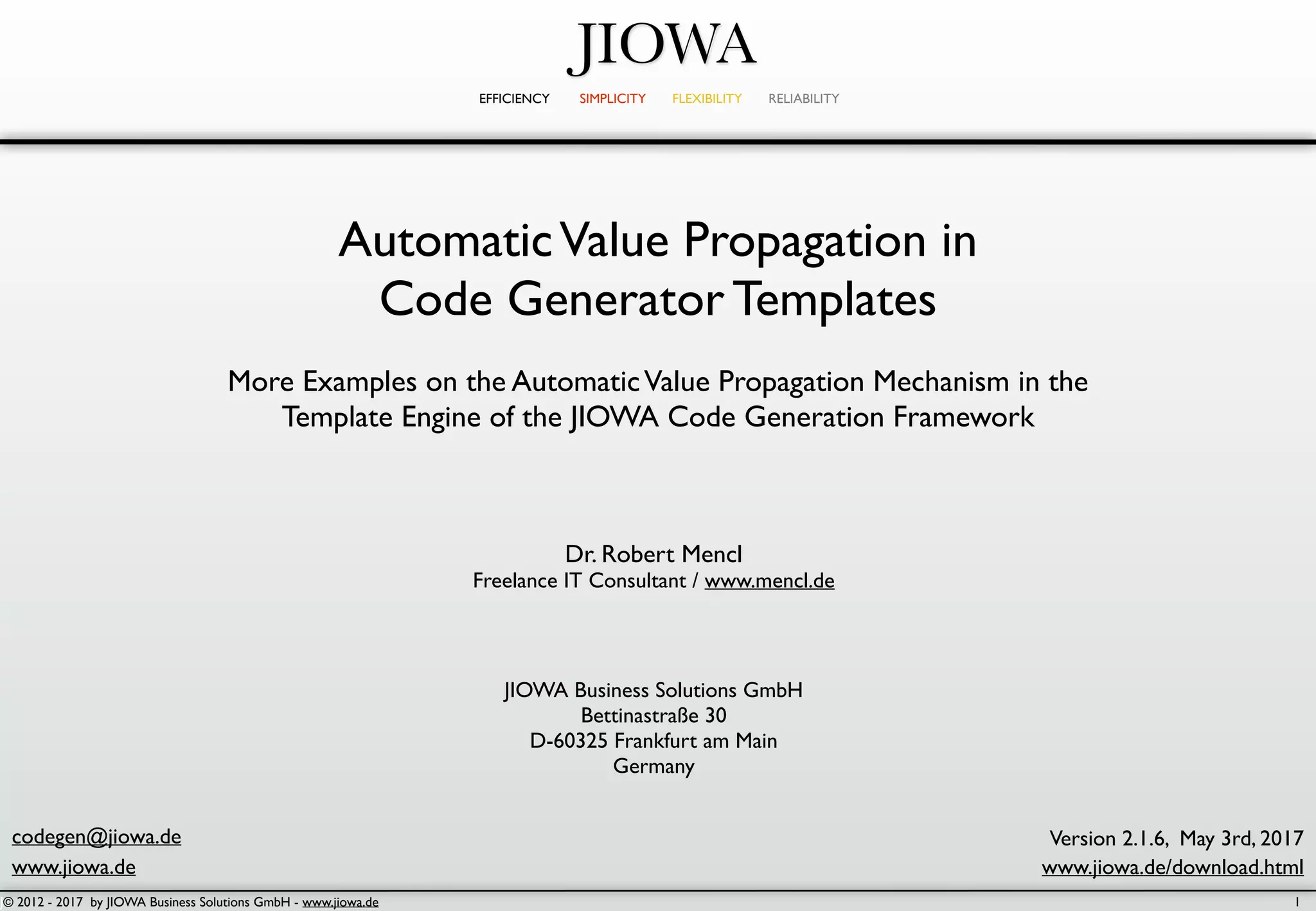 Automatic Value Propagation In Code Generator Templates Ppt