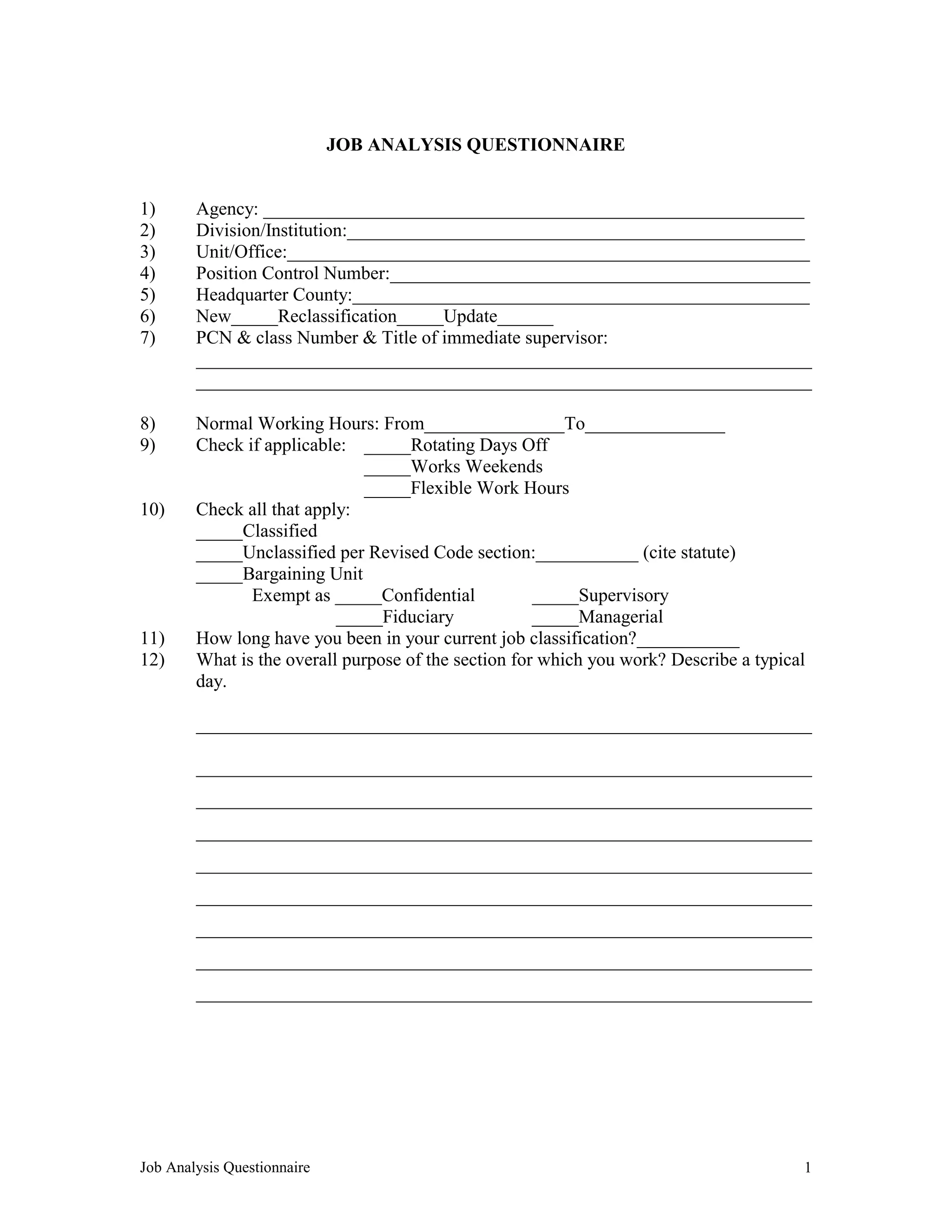 job analysis questionnaire | PDF
