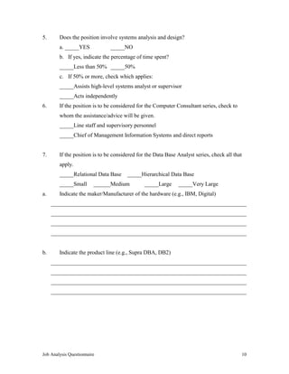 job analysis questionnaire | PDF | Resume Writing and Advice | Job Search