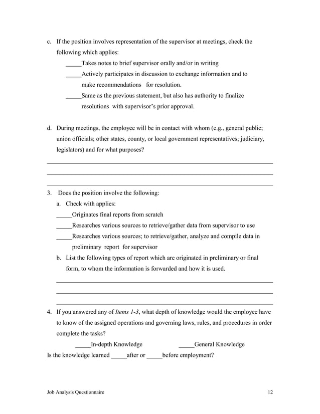 job analysis questionnaire | PDF | Resume Writing and Advice | Job Search