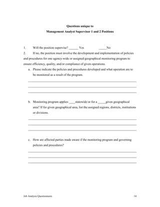 job analysis questionnaire | PDF | Resume Writing and Advice | Job Search