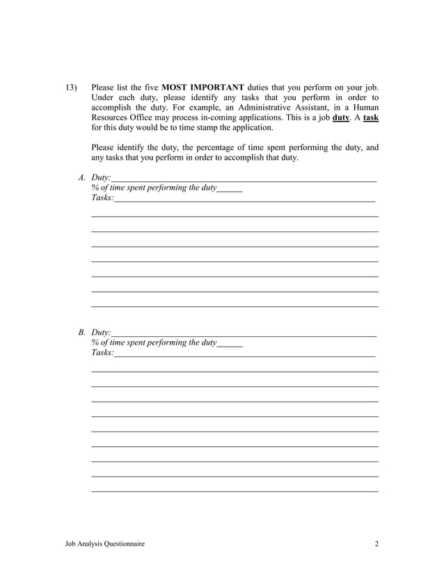 job analysis questionnaire | PDF | Resume Writing and Advice | Job Search