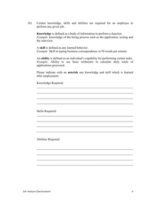 job analysis questionnaire | PDF | Resume Writing and Advice | Job Search