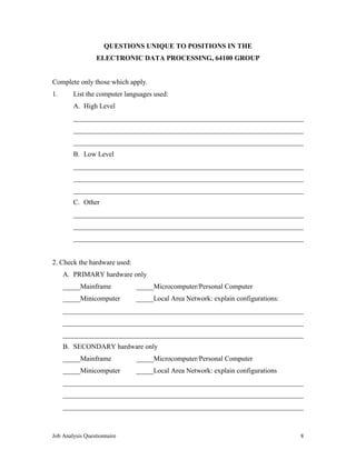 job analysis questionnaire | PDF | Resume Writing and Advice | Job Search