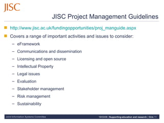 JISC Project Management Guidelines | PPT | Business and Finance