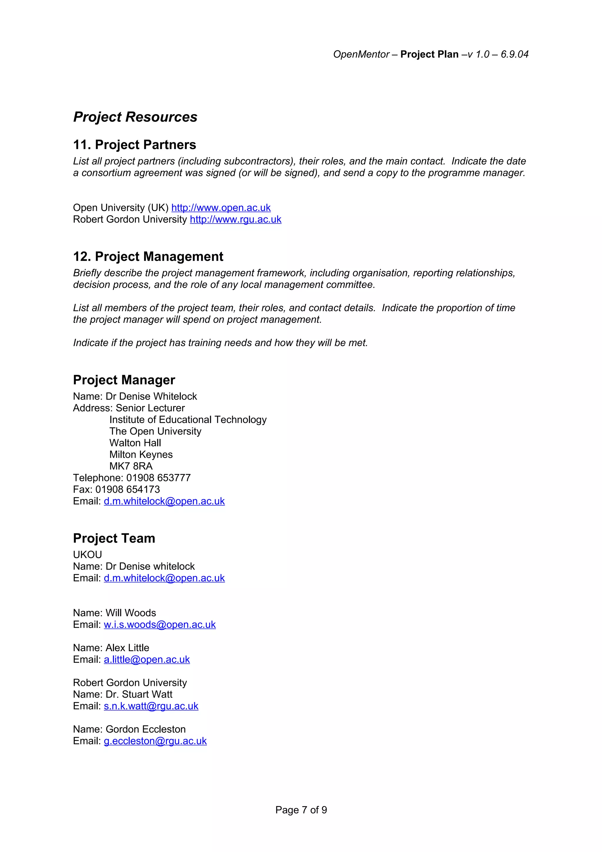 JISC Project Plan Template | PDF