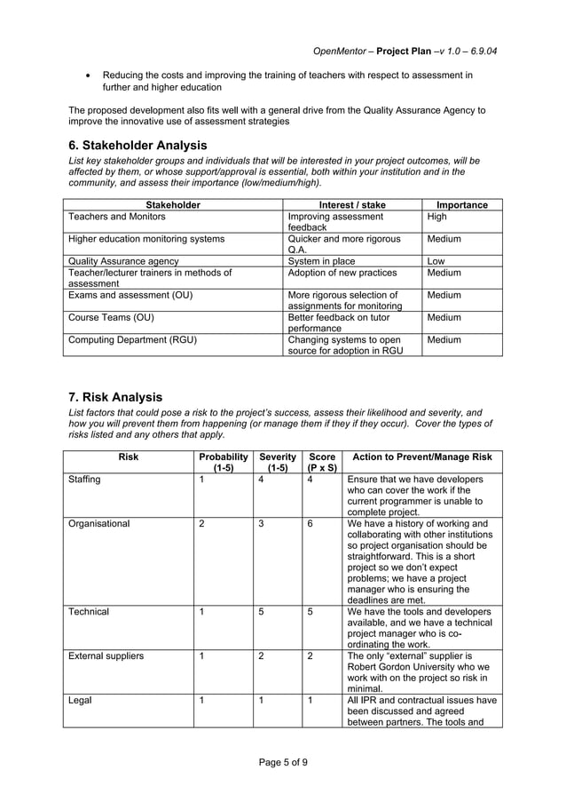 JISC Project Plan Template | PDF