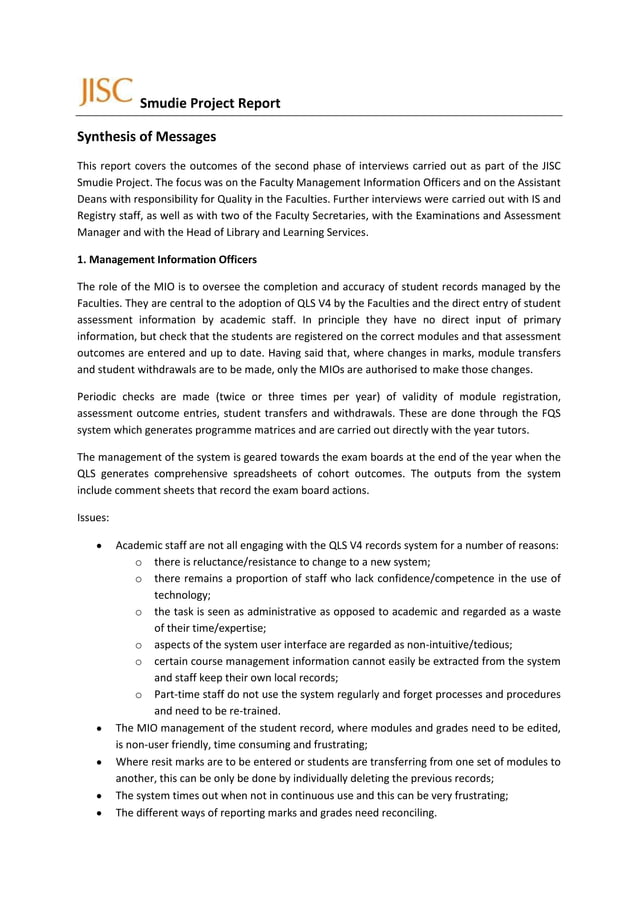 Jisc smudie project report 2 | DOCX | Educational Assessment | Education