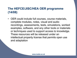 JISC Workshop Nov 09 SH MEDEV | PPTX | Education industry | Industries