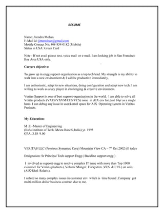 Jitendra mohan resume | DOC | Operating Systems | Computer Software and ...