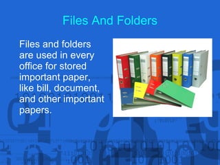 Types Of Office Stationery Files
