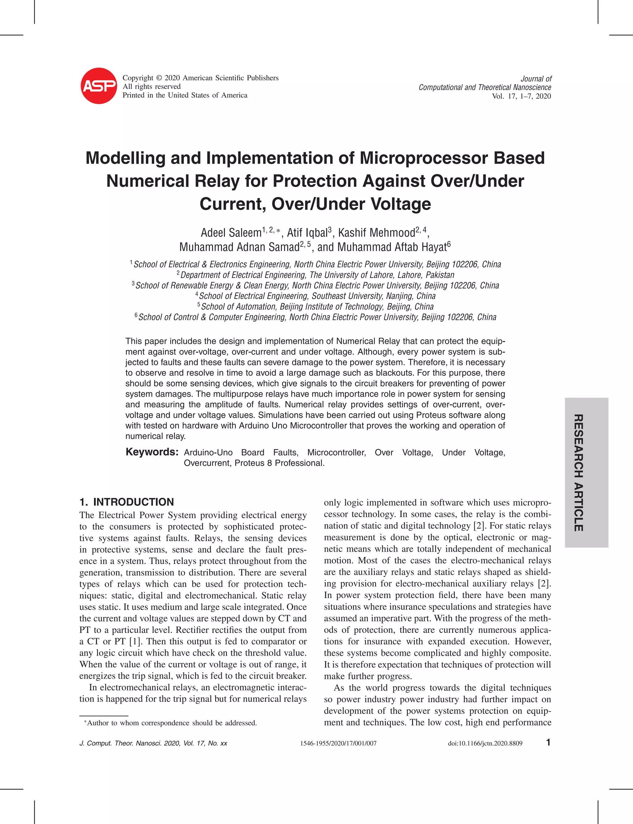 Modelling And Implementation Of Microprocessor Based Numerical Relay