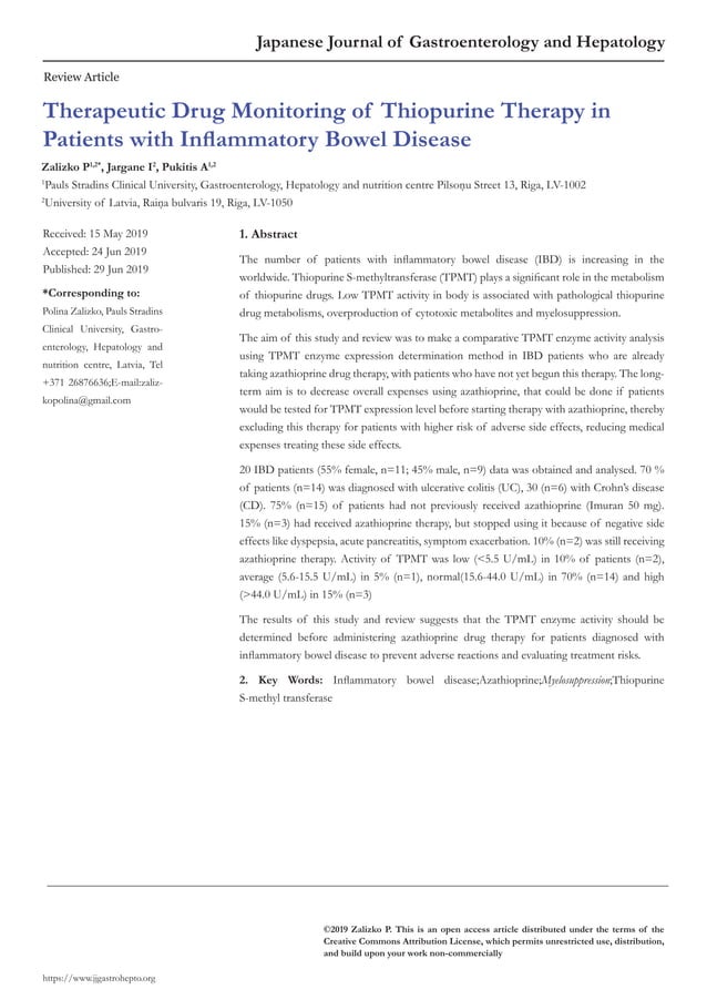 Therapeutic Drug Monitoring of Thiopurine Therapy in Patients with ...