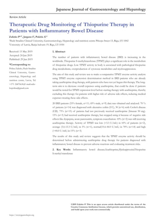 Therapeutic Drug Monitoring of Thiopurine Therapy in Patients with ...