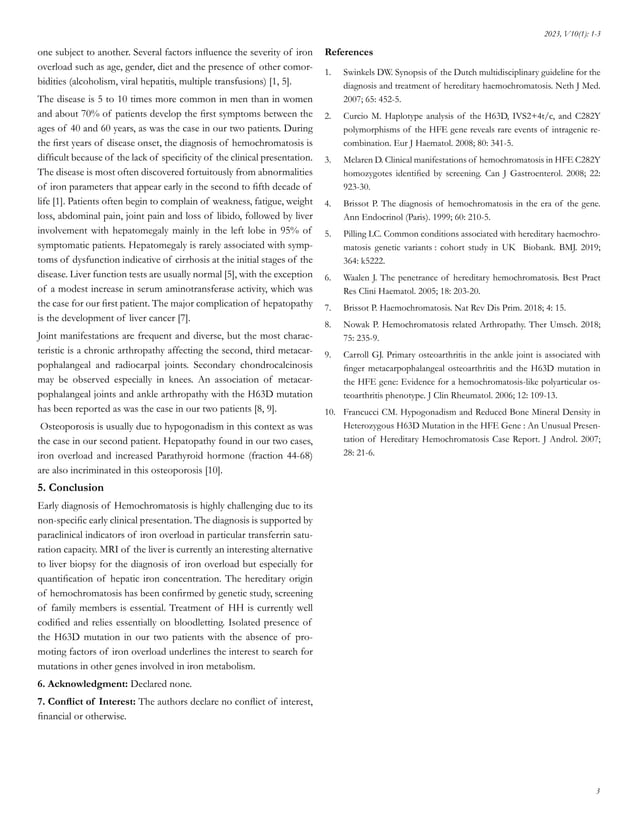 Severe Hereditary Hemochromatosis Due to Heterozygous H63D Mutation ...