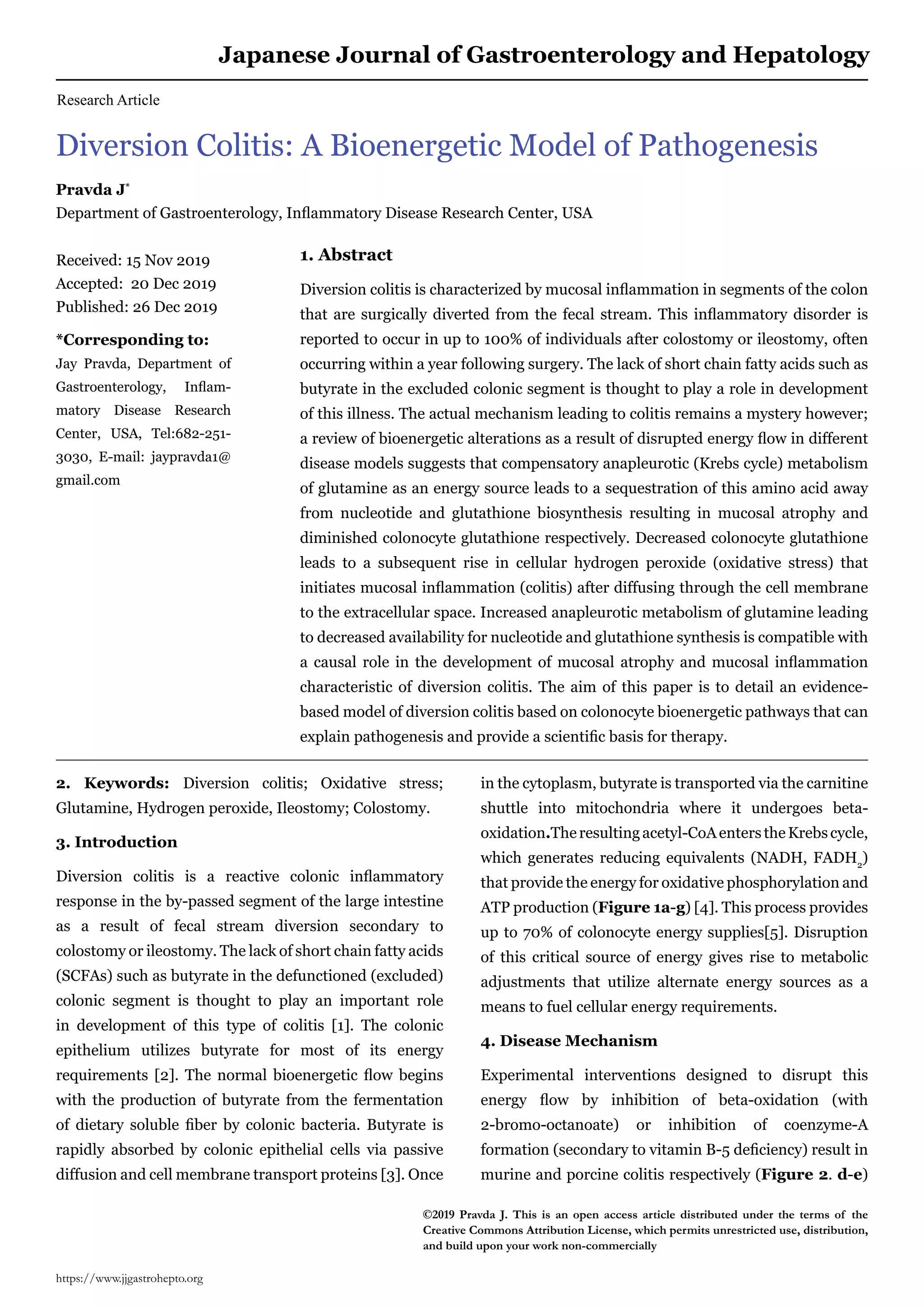 Diversion Colitis: A Bioenergetic Model of Pathogenesis | PDF