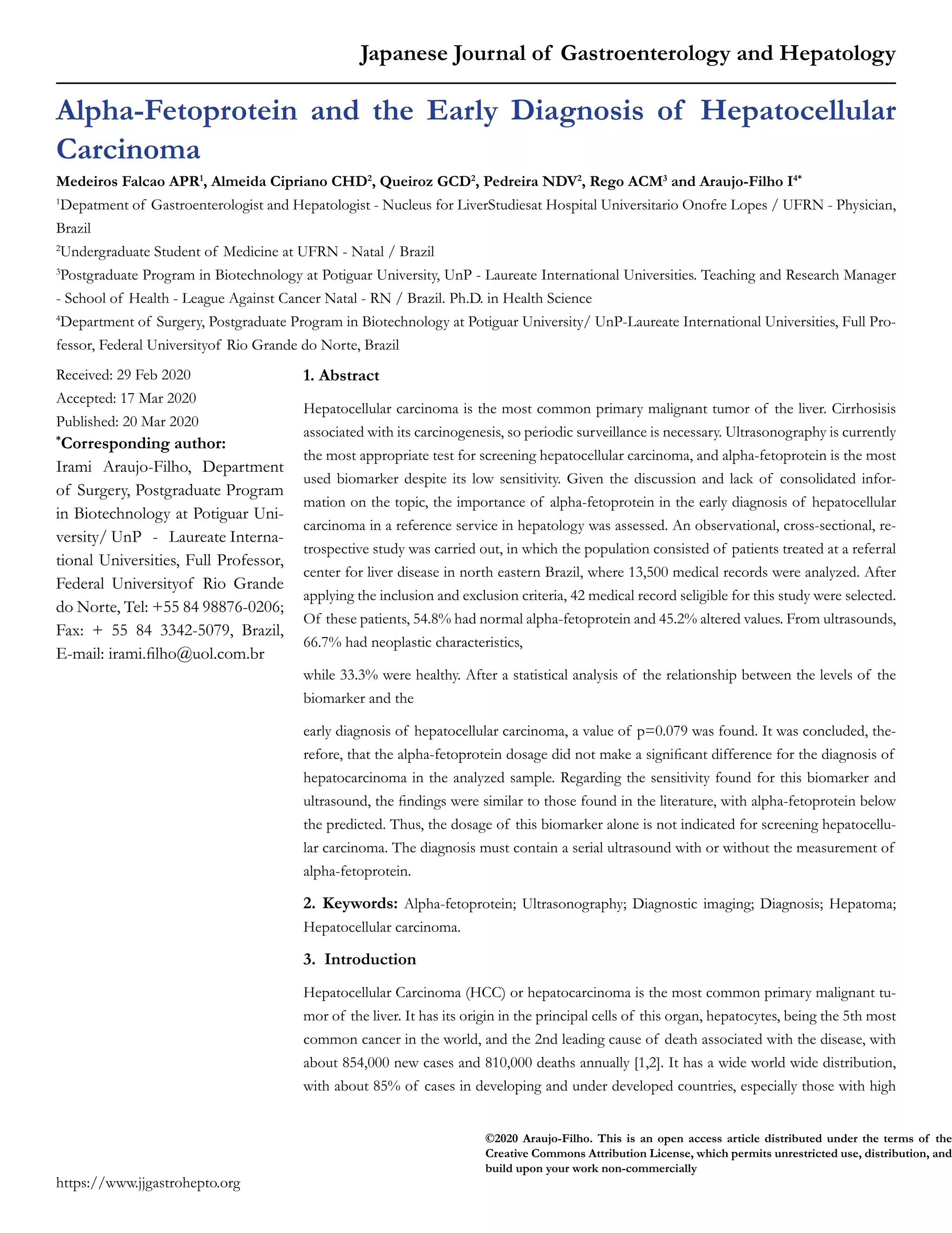 Alpha-Fetoprotein and the Early Diagnosis of Hepatocellular Carcinoma | PDF