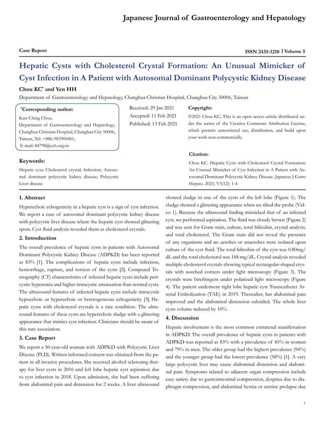 Hepatic Cysts with Cholesterol Crystal Formation: An Unusual Mimicker ...