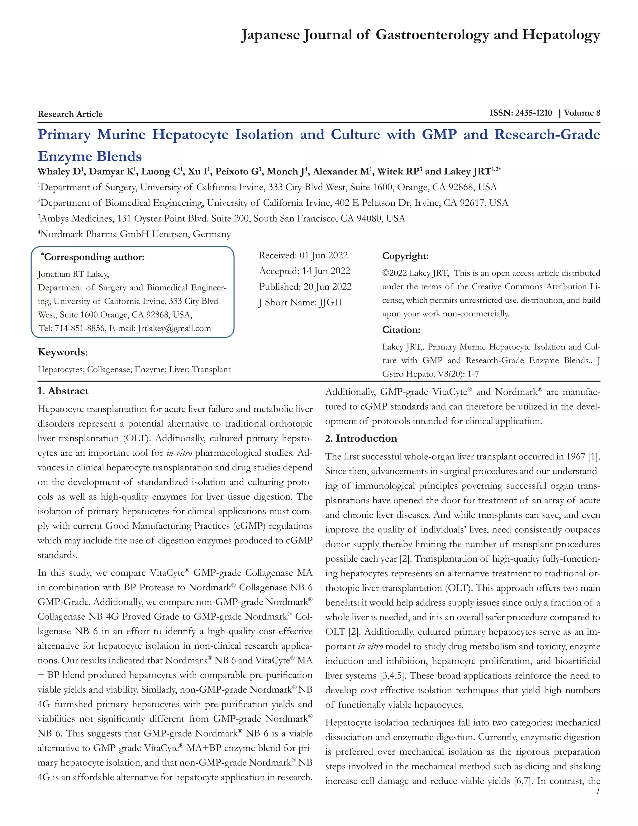 Primary Murine Hepatocyte Isolation and Culture with GMP and Research ...