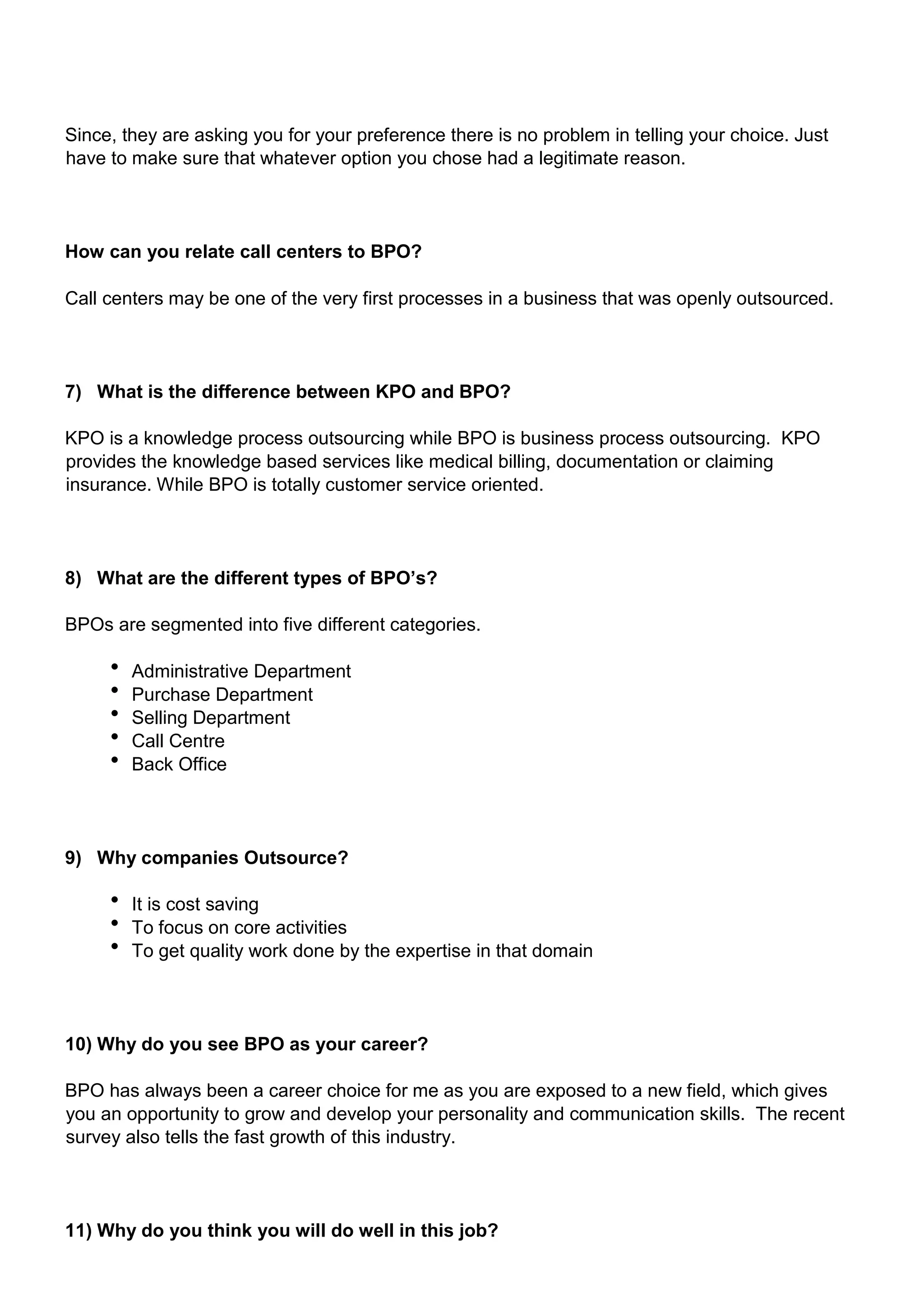 BPO INTERVIEW IMPORTANT QUESTION | PDF