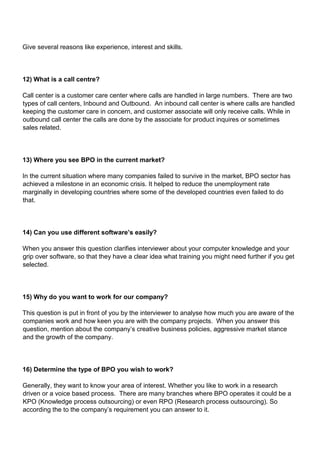 BPO INTERVIEW IMPORTANT QUESTION | PDF