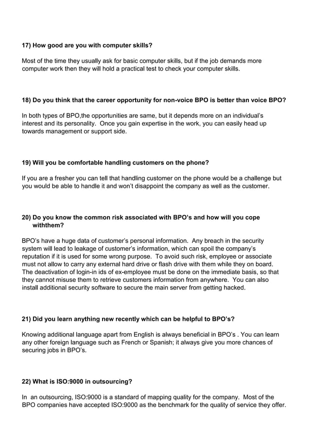 BPO INTERVIEW IMPORTANT QUESTION | PDF