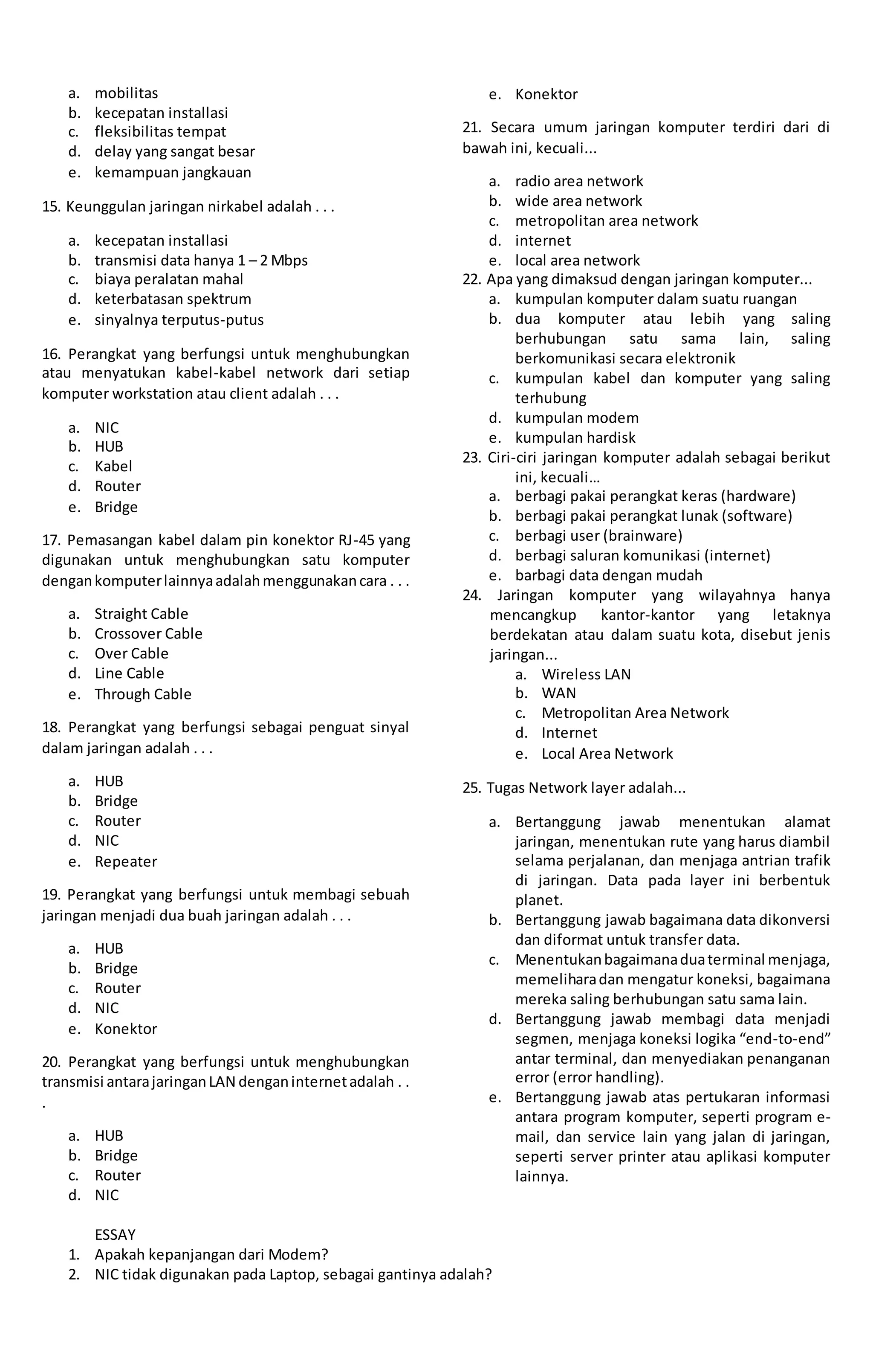 Soal Jaringan Dasar SMK Kelas X TKJ | DOCX