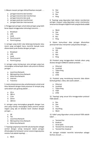 Soal Jaringan Dasar SMK Kelas X TKJ | DOCX