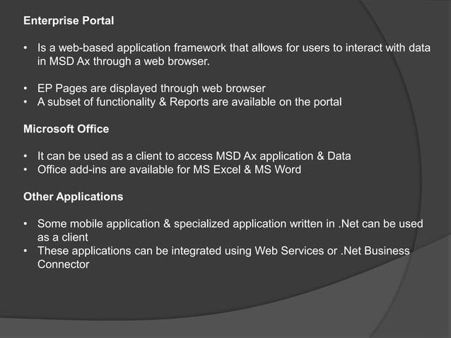 Microsoft Dynamics Ax 2012 extended architecture | PPTX | Databases | Computer Software and ...