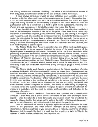 Goodwill Remarks on the Awards Presentation of Nigeria Media Merit ...