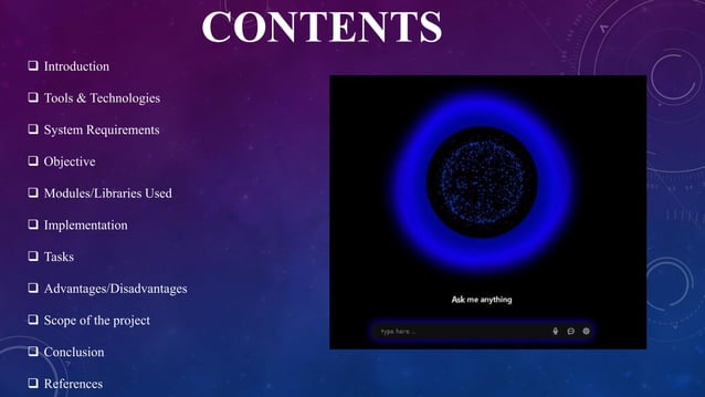 this is a jarvis ppt for jarvis ai assistant lovers and this is for you | PDF