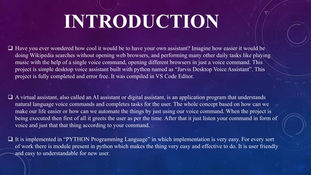 this is a jarvis ppt for jarvis ai assistant lovers and this is for you | PDF