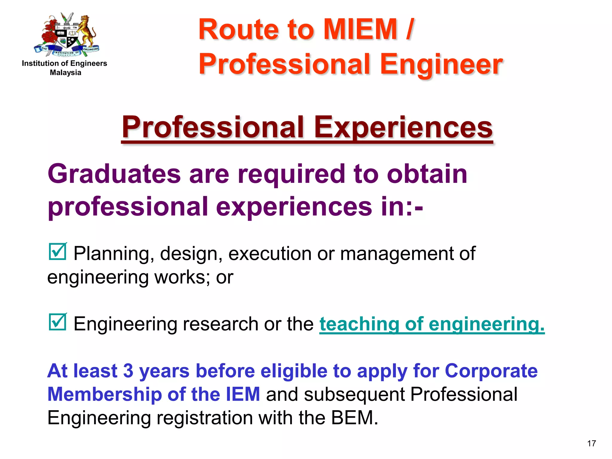 Route to Professional Engineer (P.Eng) and Member of IEM (MIEM) | PDF