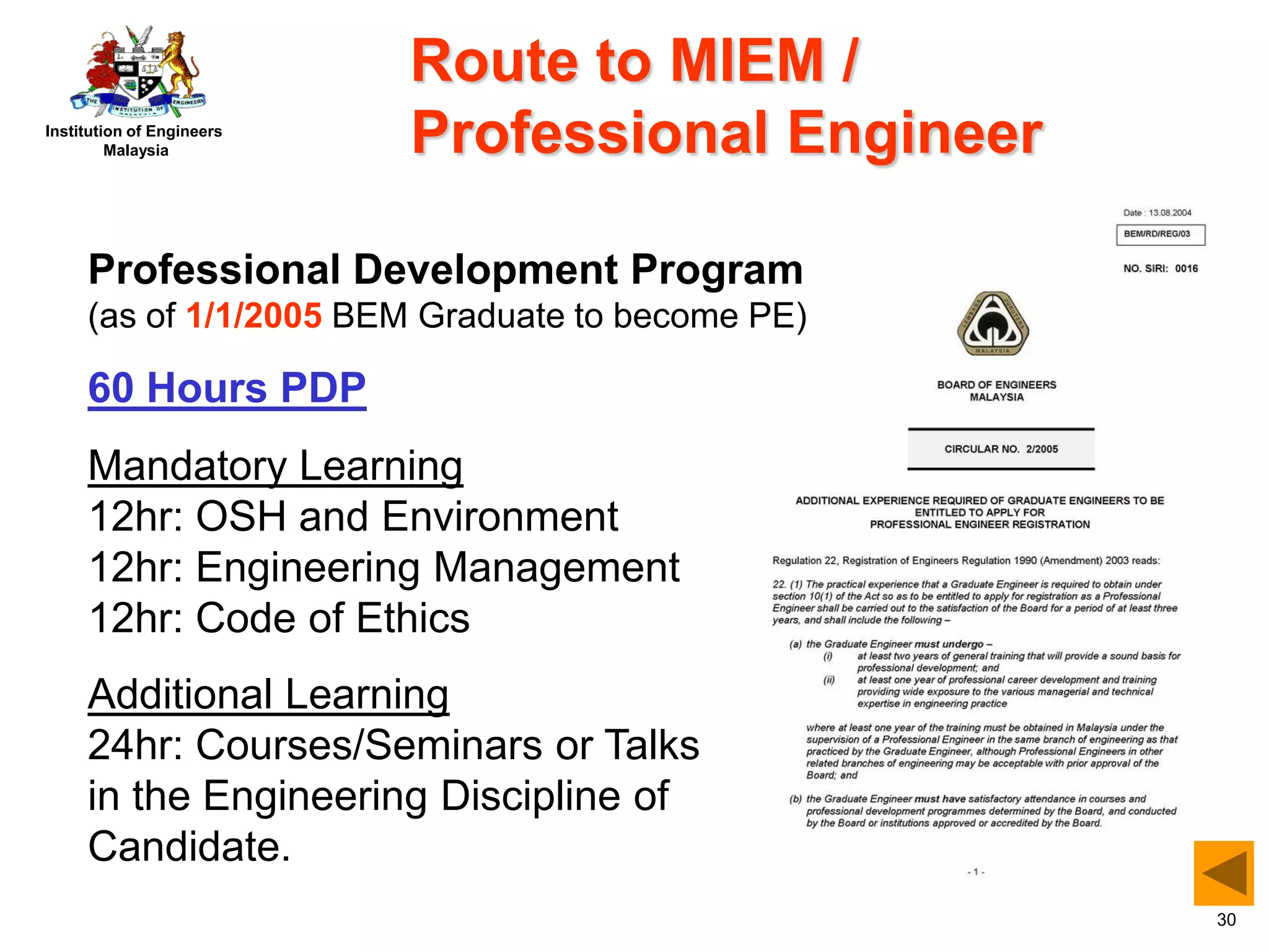 Route to Professional Engineer (P.Eng) and Member of IEM (MIEM) | PDF