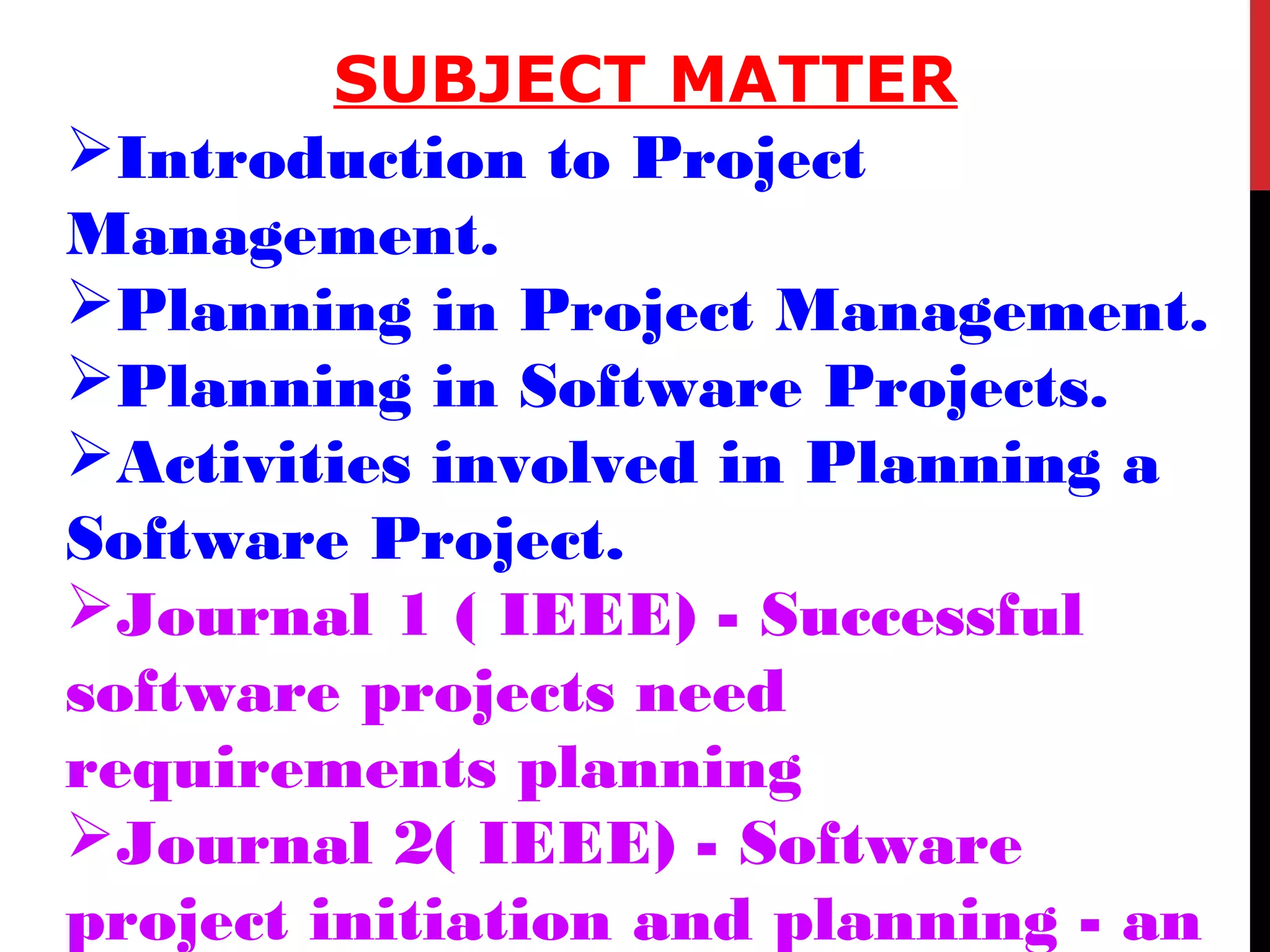 Planning in Software Projects | PPT