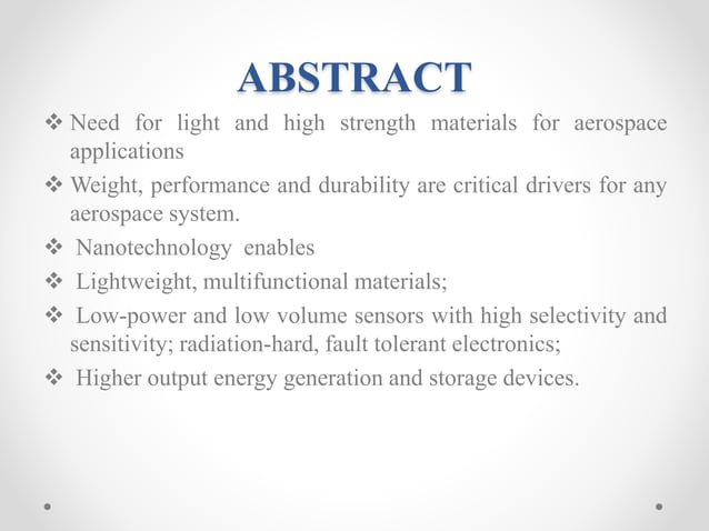 NANOTECHNOLOGY IN AEROSPACE | PPTX | Chemistry | Science