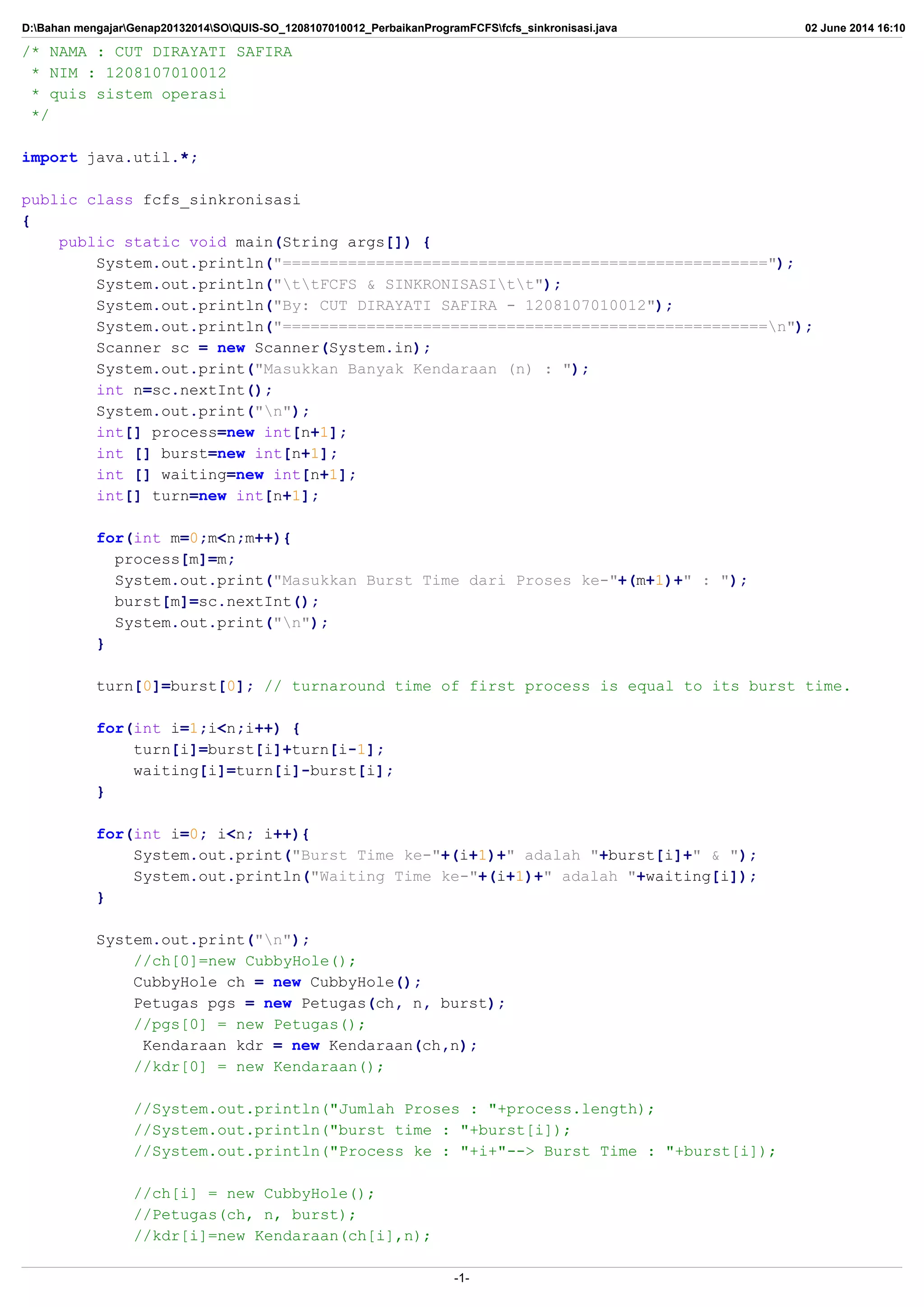 Ujian 2 MK SO FCFS Sinkronisasi java | PDF