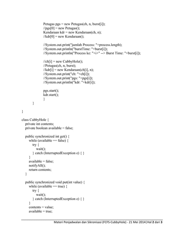 Ujian 2 MK SO FCFS Sinkronisasi java | PDF