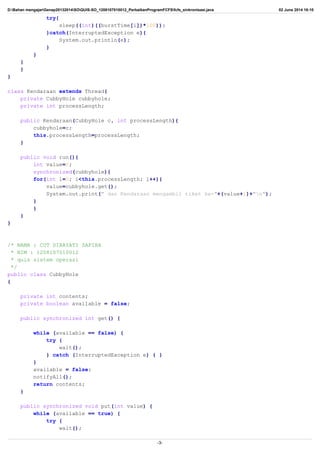 Ujian 2 MK SO FCFS Sinkronisasi java | PDF | Programming Languages | Computing