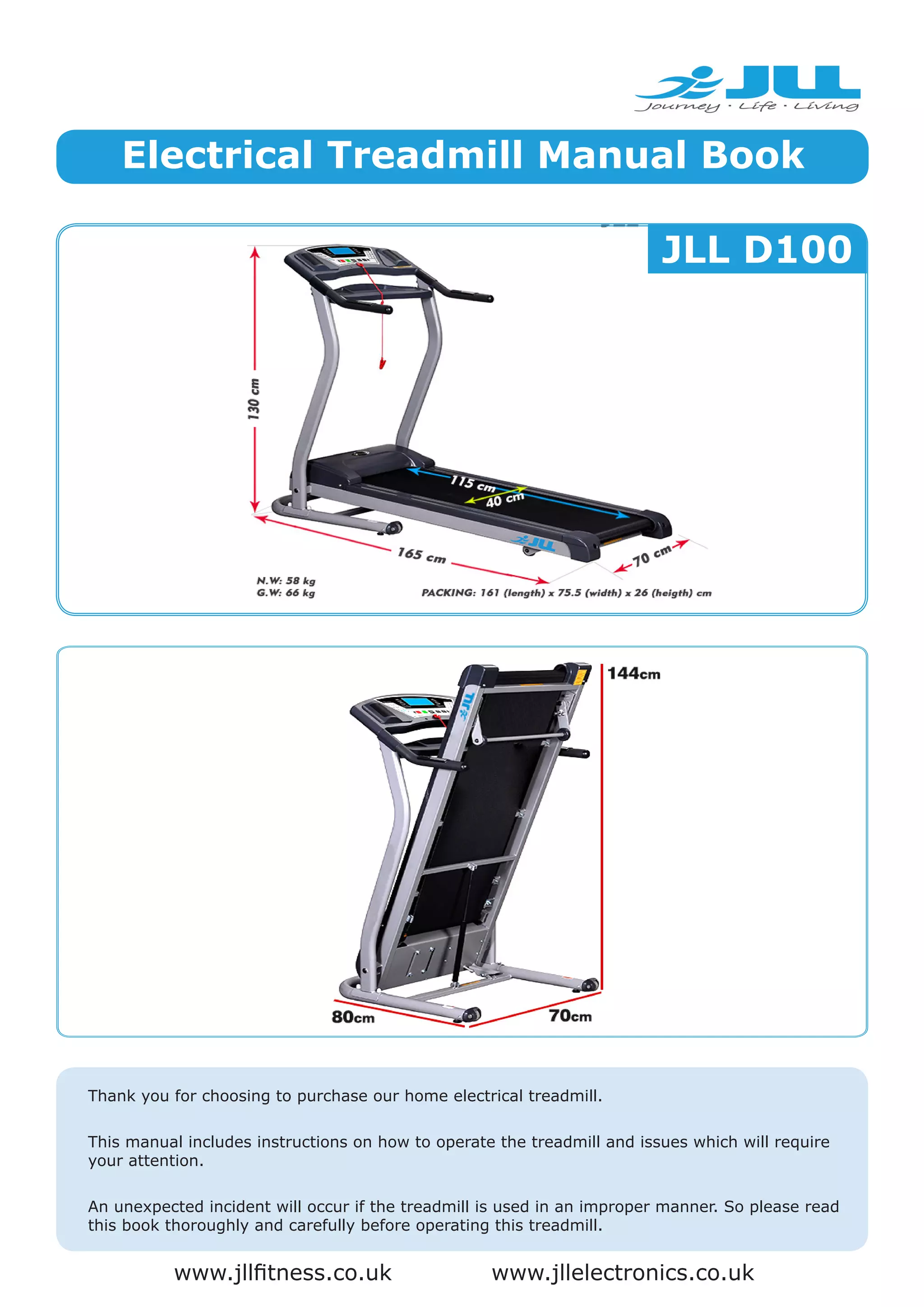 JLL D100 Folding Treadmill Manual | PDF