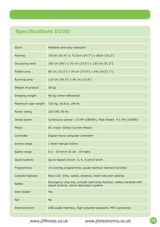 JLL D100 Folding Treadmill Running Machine Manual | PDF