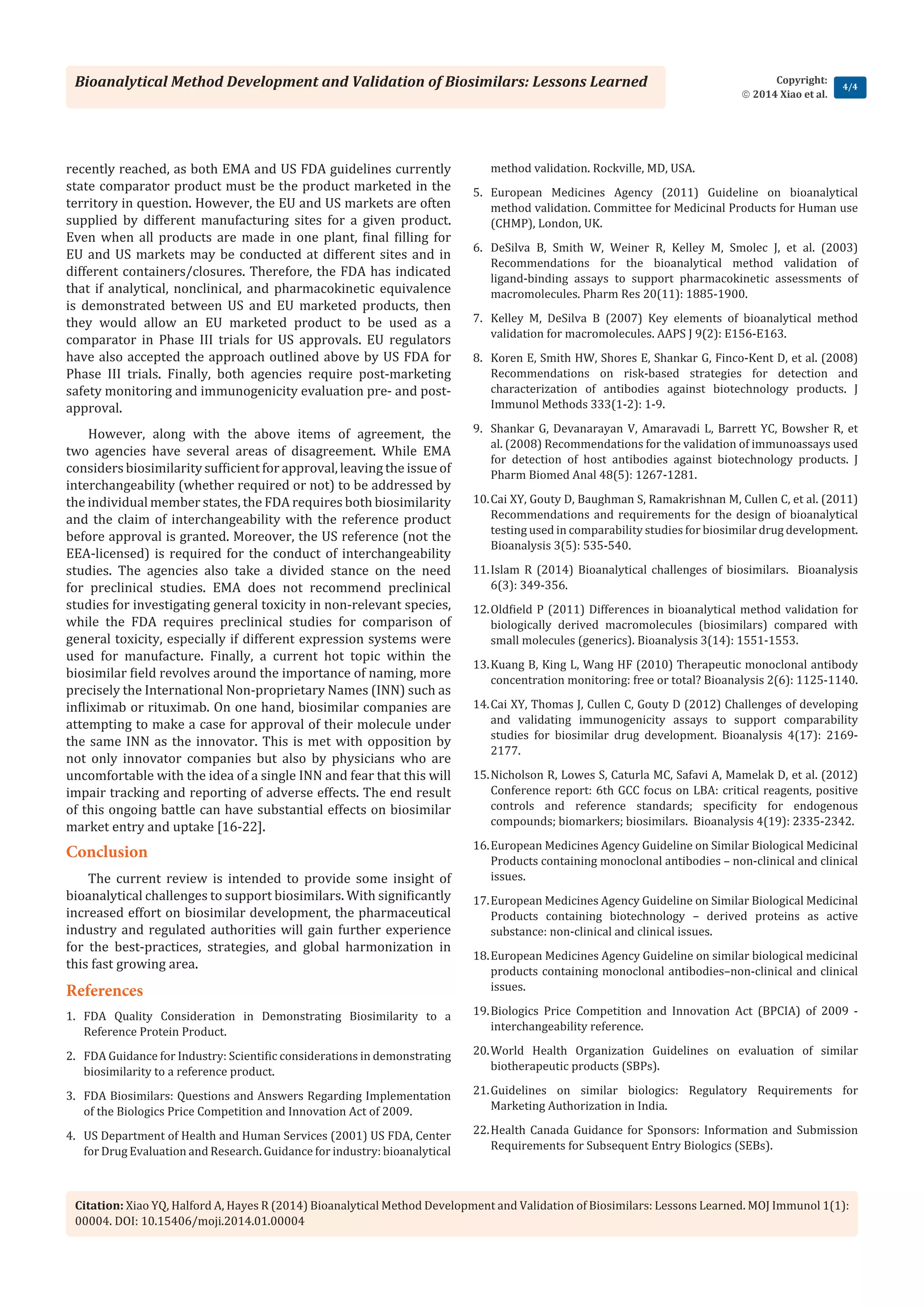 Bioanalytical Method Development and Validation of Biosimilars: Lessons Learned | PDF