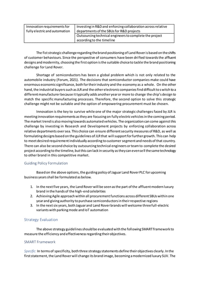 JLR Strategy Analysis | DOCX | Automotive Industry | Industries