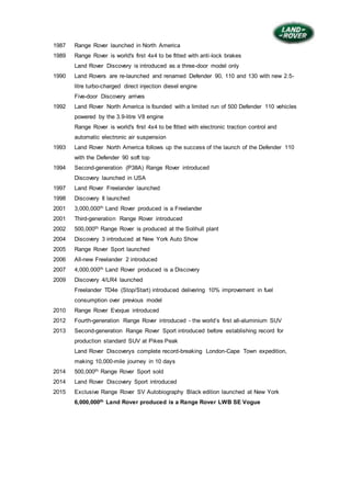 Land Rover roll out 6 millionth vehicle from Solihull | DOCX | Radio ...