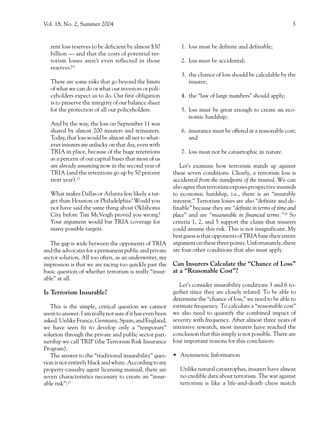 Terrorism, Insurance & TRIA: Are we asking the right questions? | PDF