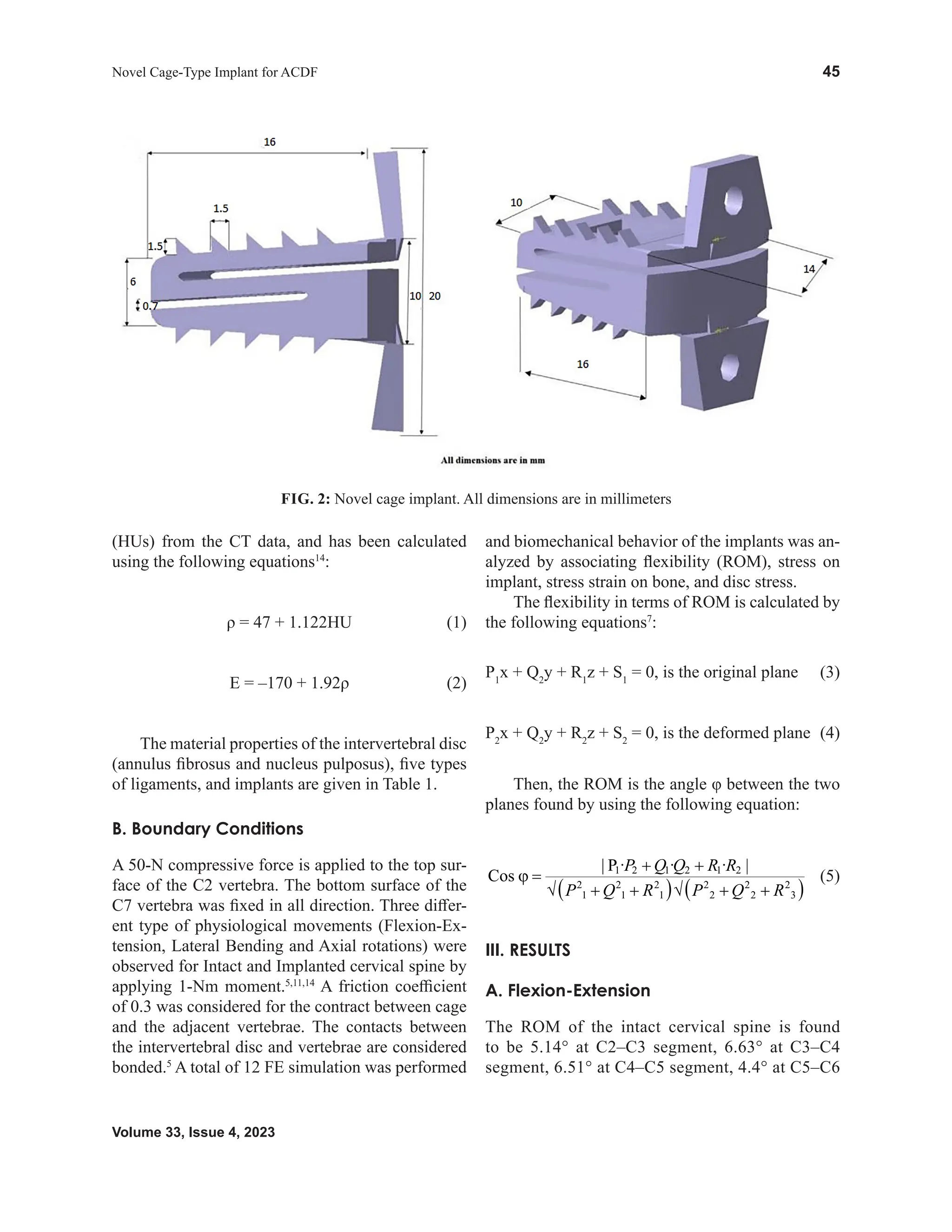 BIOMECHANICAL ANALYSIS OF NOVEL Cage implant in cervical spine | PDF