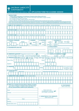 Jagran Lakecity University application form | PDF