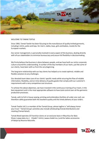 Tamak leaftlet 2016 | PDF | Apparel Industry | Industries